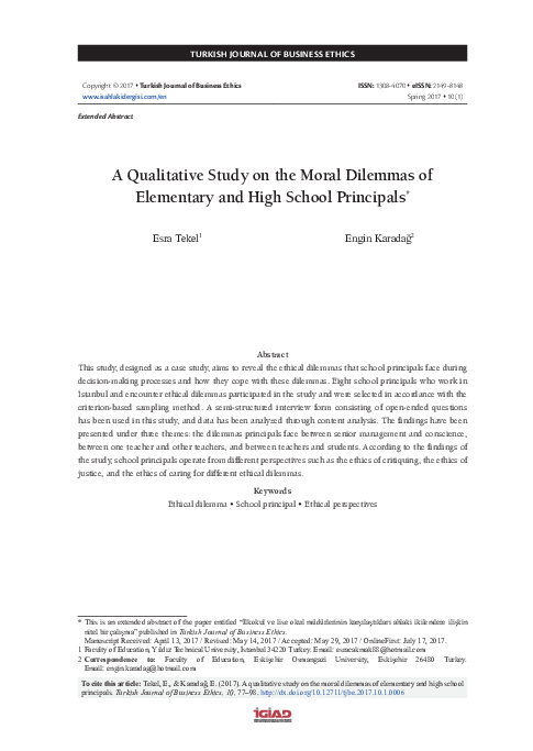 (PDF) A Qualitative Study on the Moral Dilemmas of Elementary and High ...