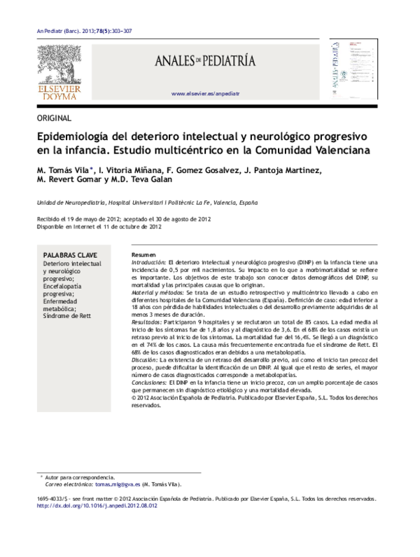 (PDF) Epidemiología del deterioro intelectual y neurológico progresivo ...