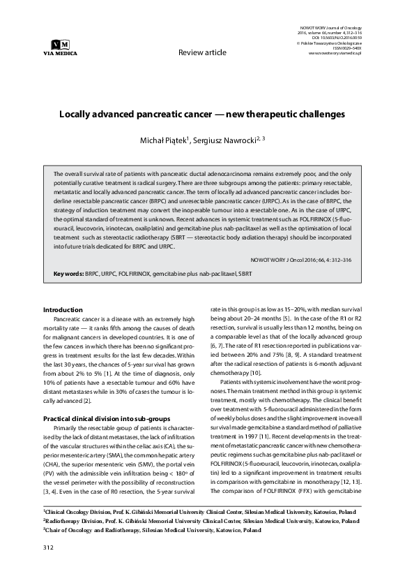 (PDF) Locally advanced pancreatic cancer — new therapeutic challenges