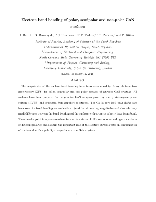 (PDF) Electron band bending of polar, semipolar and non-polar GaN surfaces