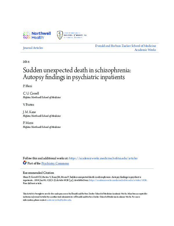 (PDF) Sudden unexpected death in schizophrenia: Autopsy findings in ...