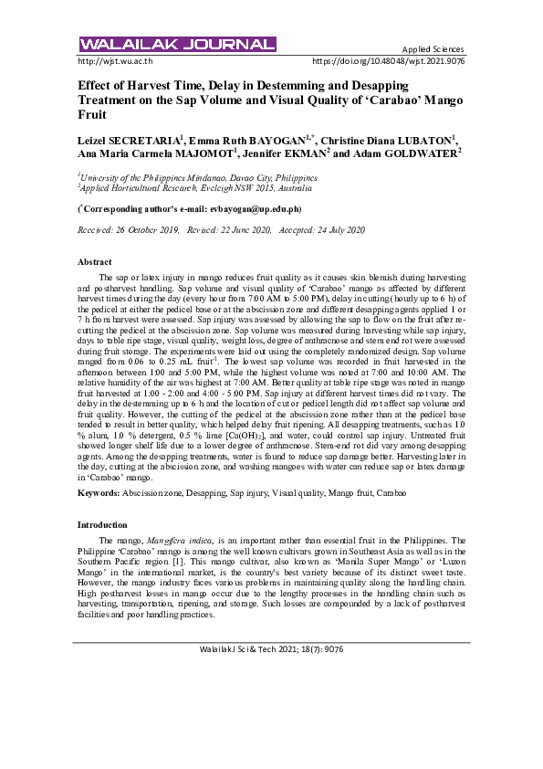 (PDF) Effect of Harvest Time, Delay in Destemming and Desapping ...