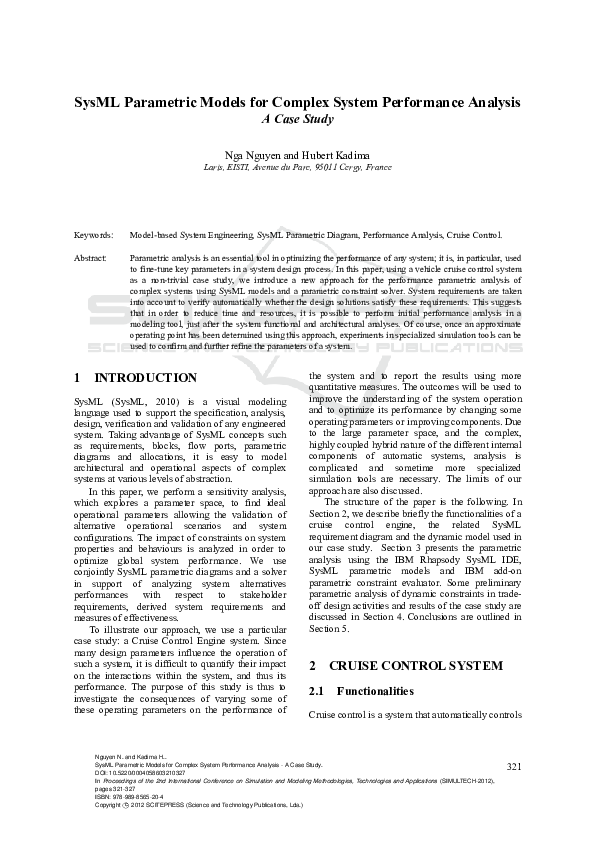 (PDF) SysML Parametric Models for Complex System Performance Analysis - A Case Study | nga ...
