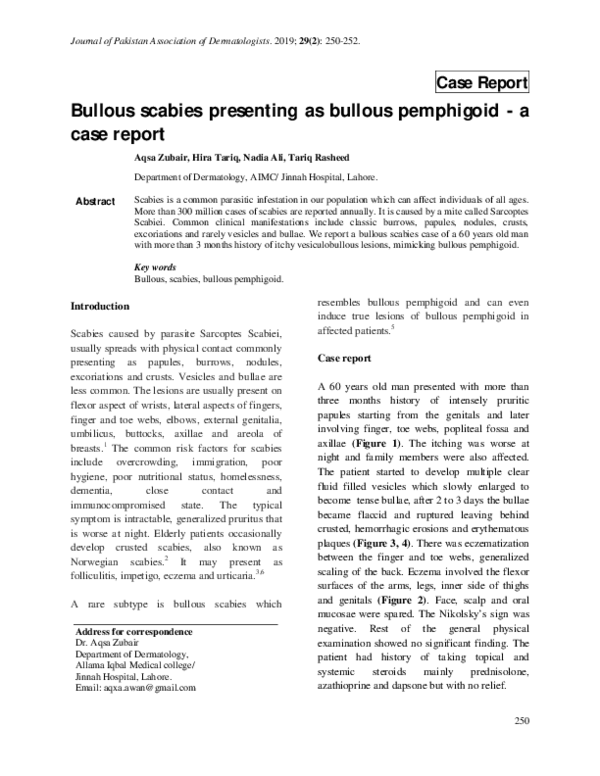 (PDF) Bullous scabies presenting as bullous pemphigoid - a case report