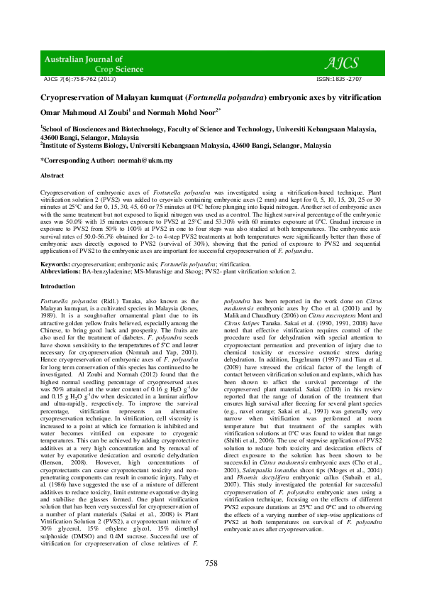 (PDF) Cryopreservation of Malayan kumquat (Fortunella polyandra ...