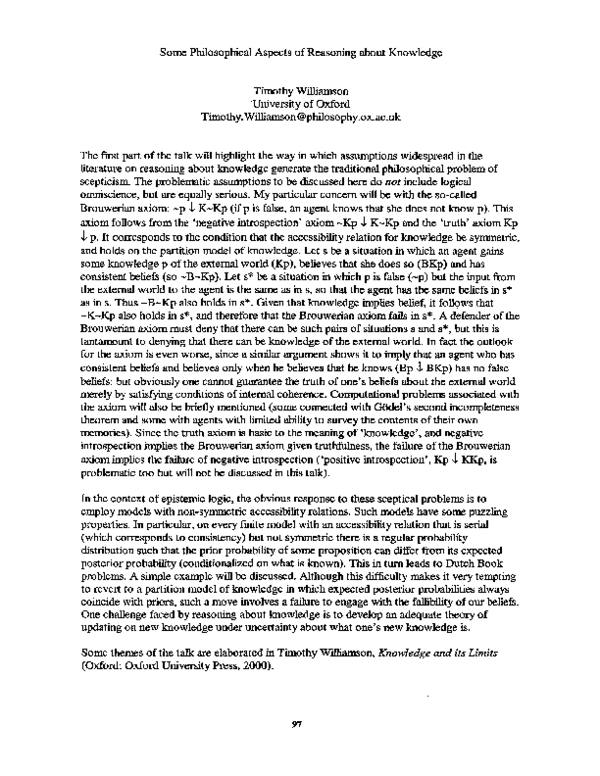 (PDF) Some philosophical aspects of reasoning about knowledge