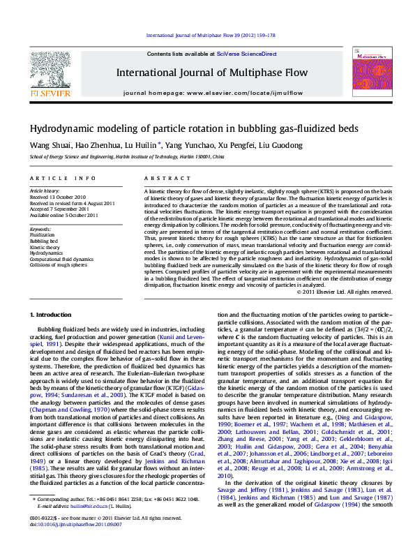(PDF) Hydrodynamic modeling of particle rotation in bubbling gas-fluidized beds
