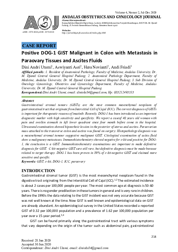 (PDF) Malignant DOG-1 Positive GIST in Colon with Metastasis