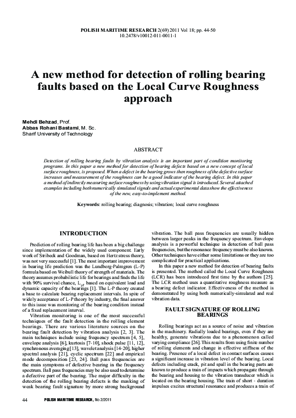 (PDF) Local Curve Roughness Method for Detecting Bearing Faults