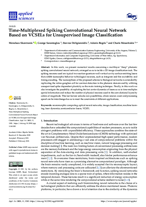 (PDF) Time-Multiplexed Spiking Convolutional Neural Network Based on VCSELs for Unsupervised ...