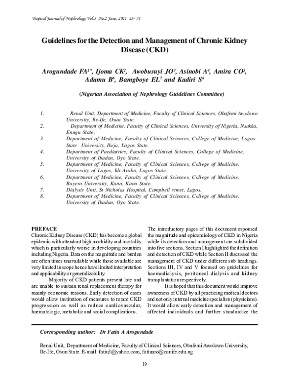 (PDF) Guidelines for the detection and Management of Chronic Kidney ...