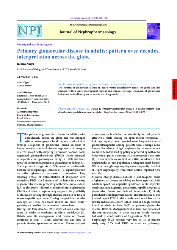 (PDF) Primary glomerular disease in adults: pattern over decades,interpretation across the globe