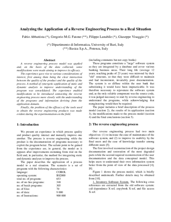 (PDF) Analyzing the Application of a Reverse Engineering Process to a Real Situation | Gregorio ...