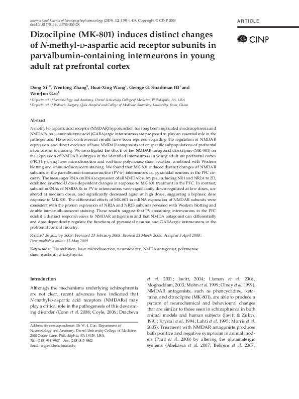 (PDF) Dizocilpine (MK-801) induces distinct changes of N-methyl-D ...