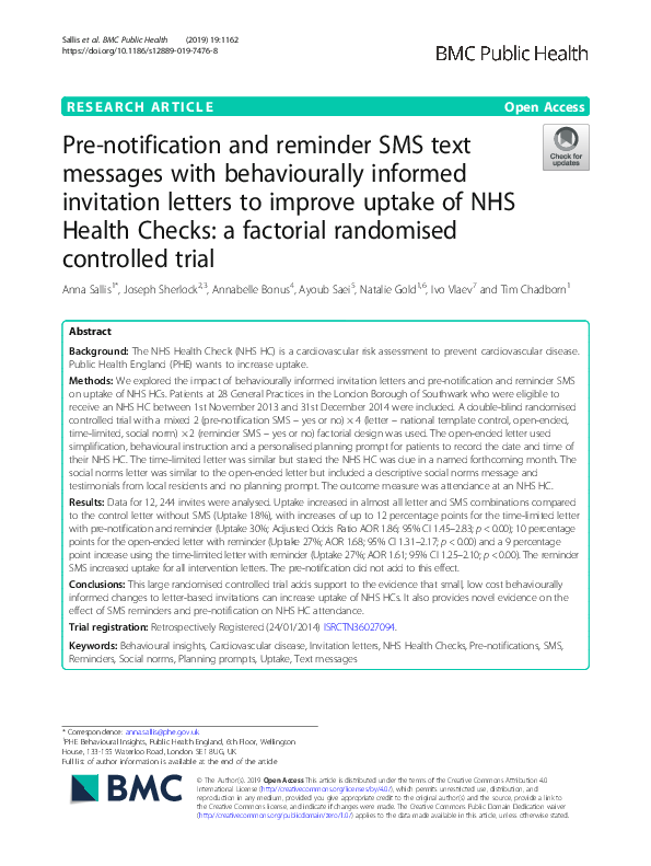 (PDF) Pre-notification and reminder SMS text messages with ...