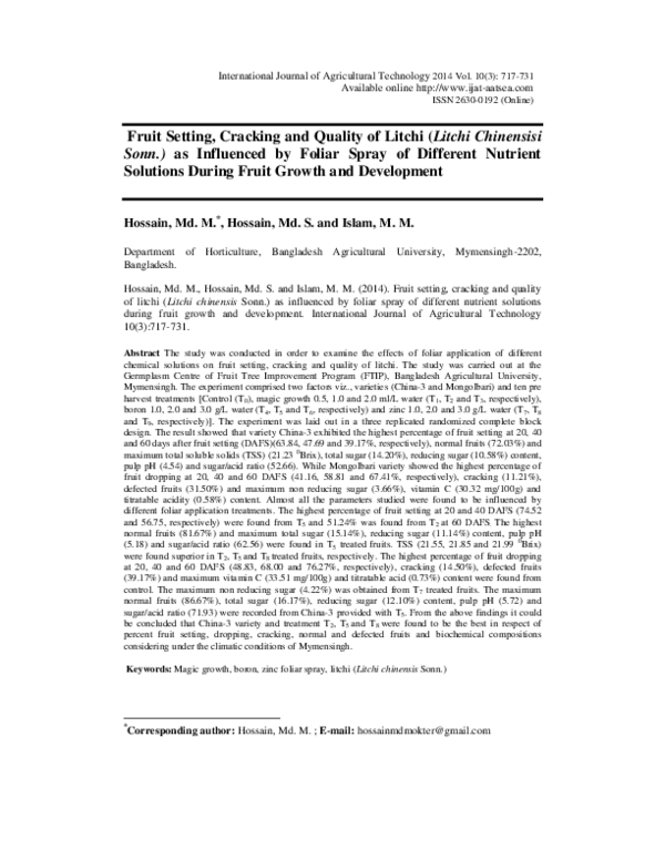 (PDF) Fruit Setting, Cracking and Quality of Litchi (Litchi Chinensisi ...