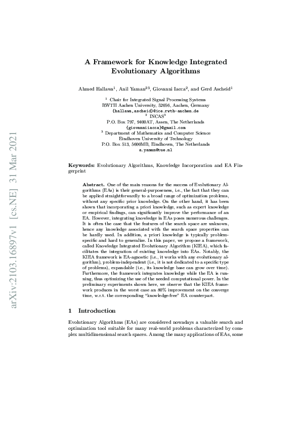 (PDF) A Framework for Knowledge Integrated Evolutionary Algorithms