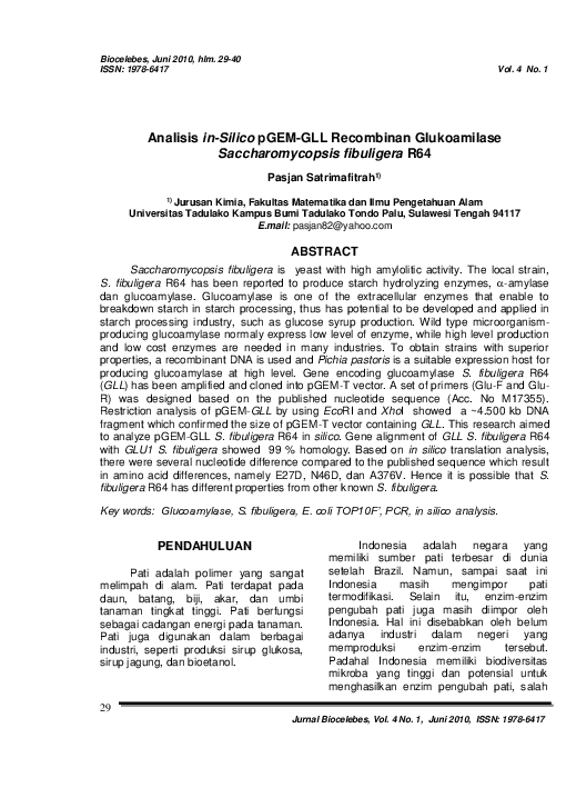 (PDF) Analisis in-Silico pGEM-GLL Recombinan Glukoamilase ...