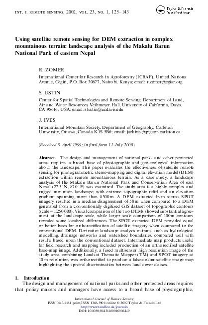 (PDF) Using satellite remote sensing for DEM extraction in complex mountainous terrain ...