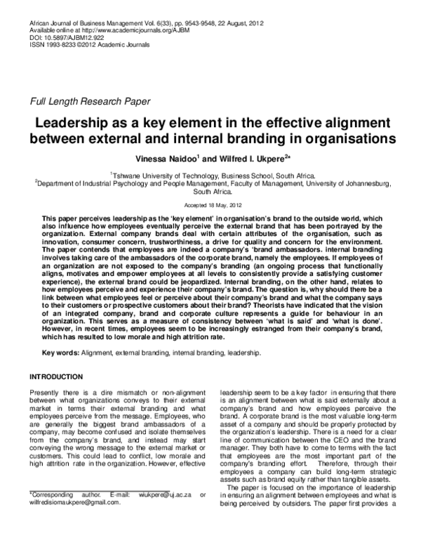 (PDF) Leadership as a key element in the effective alignment between ...