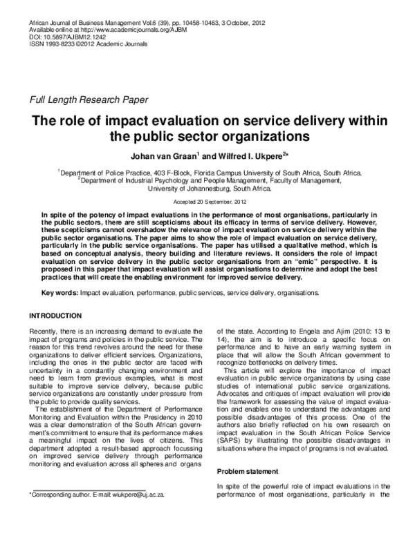(PDF) The role of impact evaluation on service delivery within the ...
