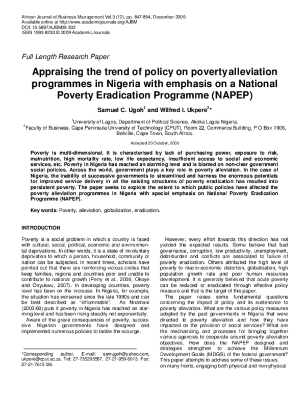 (PDF) Appraising the trend of policy on poverty alleviation programmes ...
