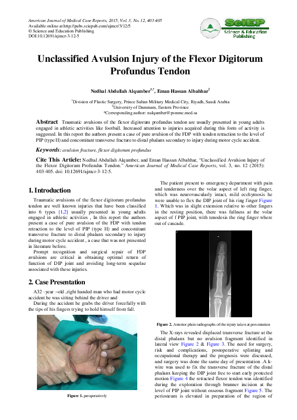 (PDF) Avulsion injuries of the flexor digitorum profundus tendon