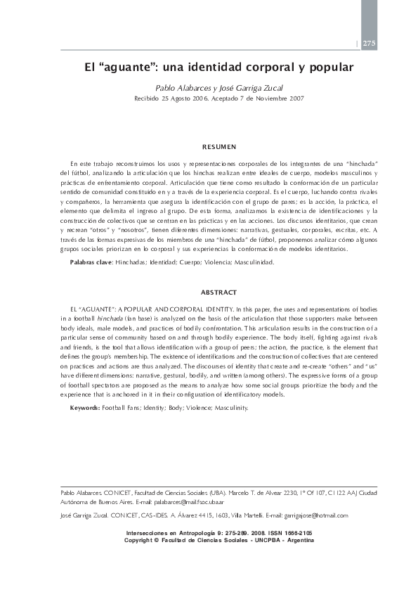 (PDF) El "aguante": una identidad corporal y popular | Pablo Alabarces ...