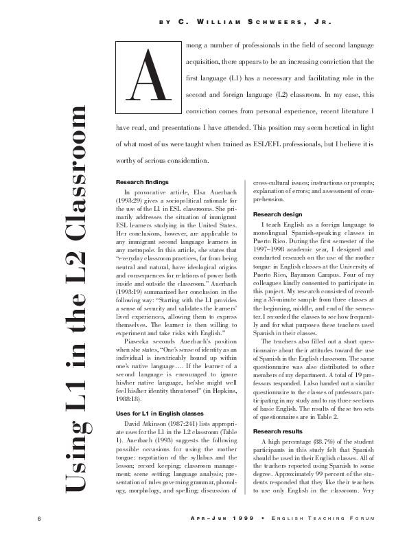 (PDF) Using L1 in the L2 classroom