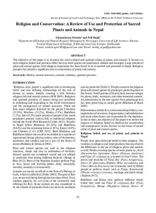 (PDF) Religion and Conservation: A Review of Use and Protection of ...