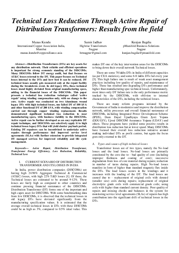 (PDF) Technical loss reduction through active repair of distribution ...