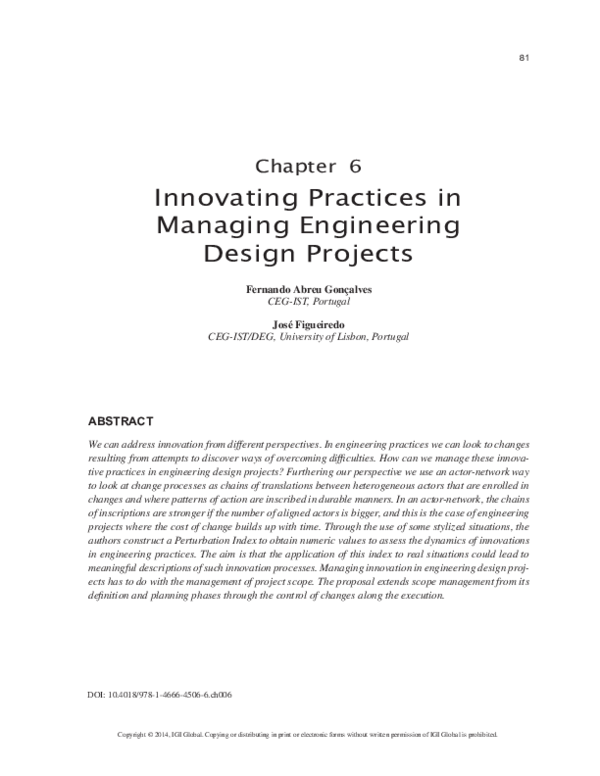 (PDF) Innovating Practices in Managing Engineering Design Projects