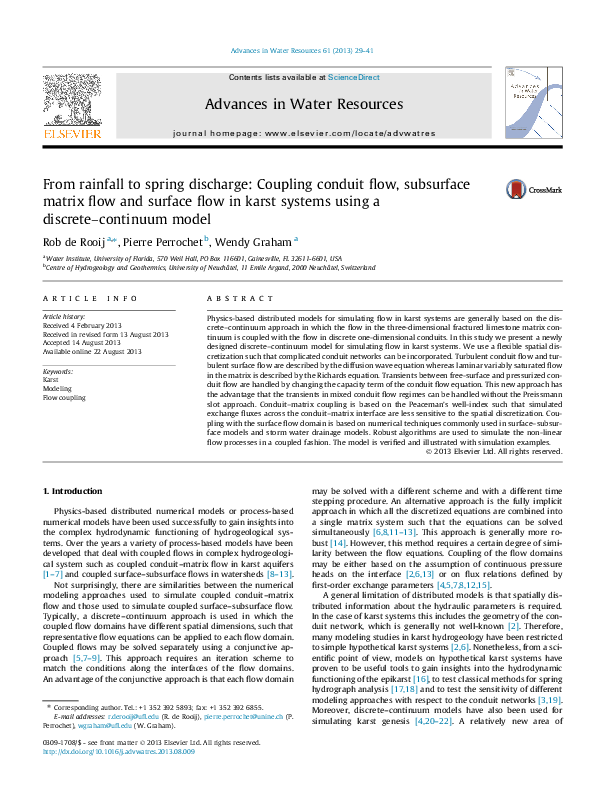 Pdf From Rainfall To Spring Discharge Coupling Conduit Flow