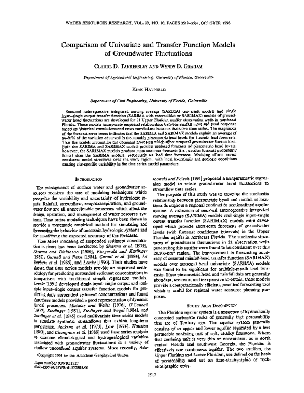 (PDF) Comparison of univariate and transfer function models of groundwater fluctuations