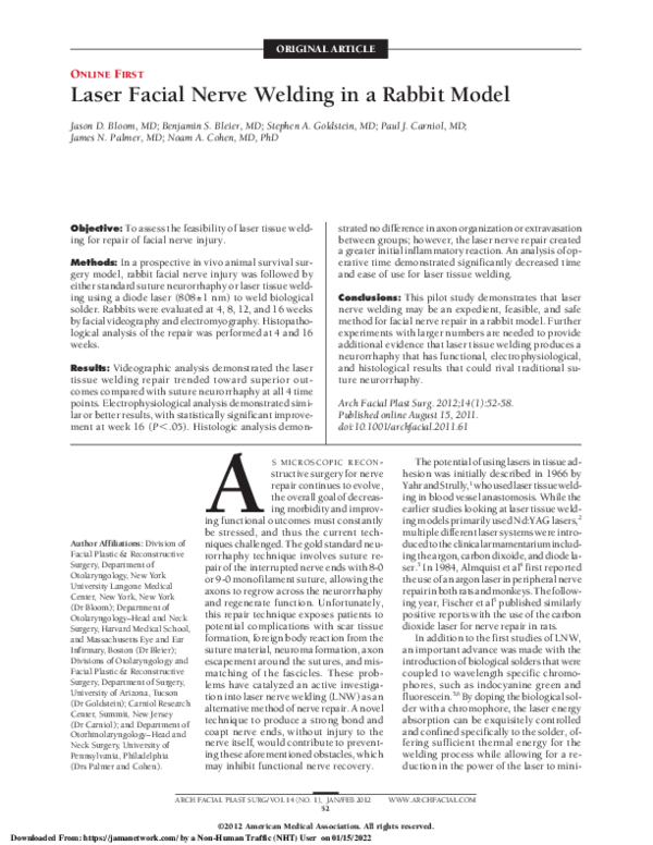 (PDF) Laser Facial Nerve Welding in a Rabbit Model