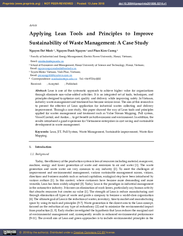 (PDF) Applying Lean Tools and Principles to Improve Sustainability of Waste Management: A Case Study