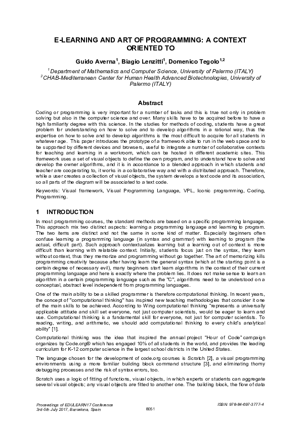 (PDF) E-Learning and Art of Programming: A Context Oriented to