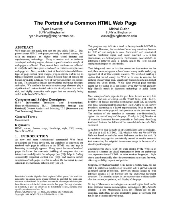 (PDF) The Portrait of a Common HTML Web