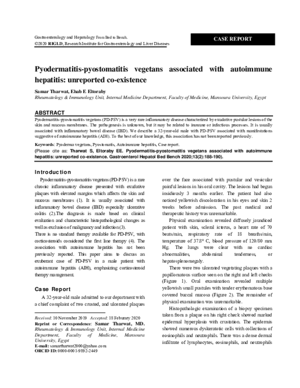 (PDF) Pyodermatitis-pyostomatitis vegetans associated with autoimmune ...