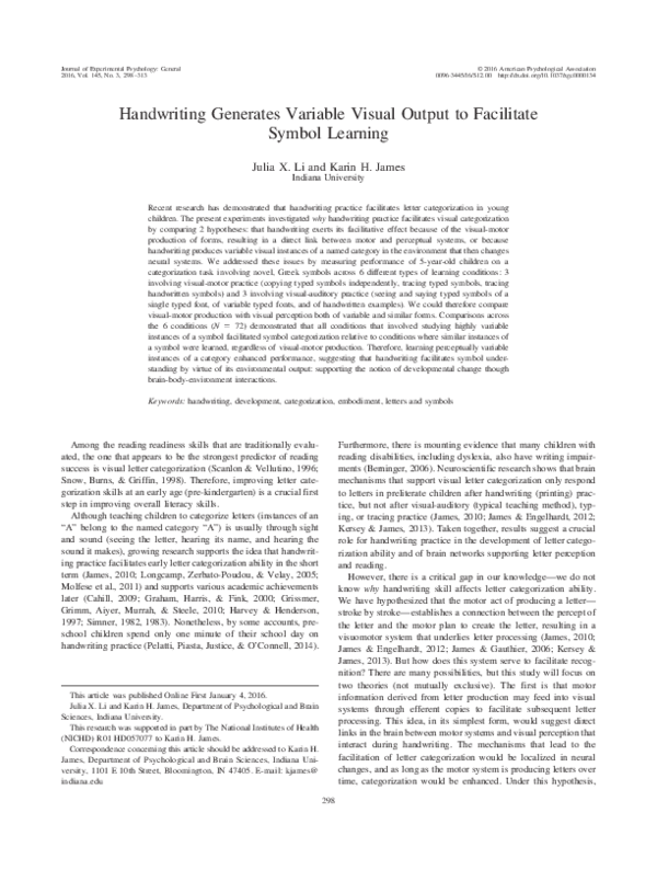 (PDF) Handwriting Generates Variable Visual Output to Facilitate Symbol ...