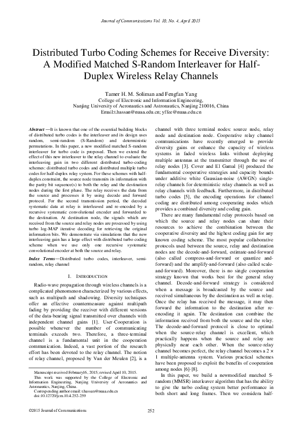 Pdf Distributed Turbo Coding Schemes For Receive Diversity A