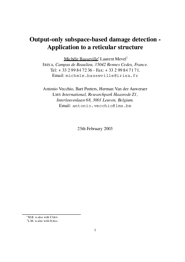 (PDF) Output-Only Subspace-Based Damage Detection - Application to a Reticular Structure