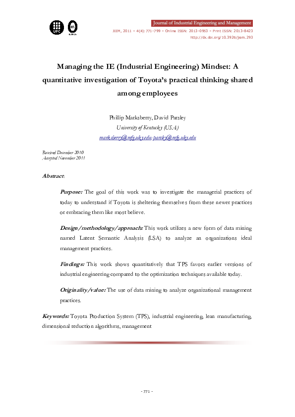 (PDF) Managing the IE (Industrial Engineering) Mindset: A