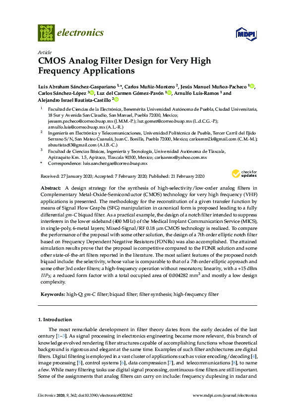 (PDF) CMOS Analog Filter Design for Very High Frequency Applications