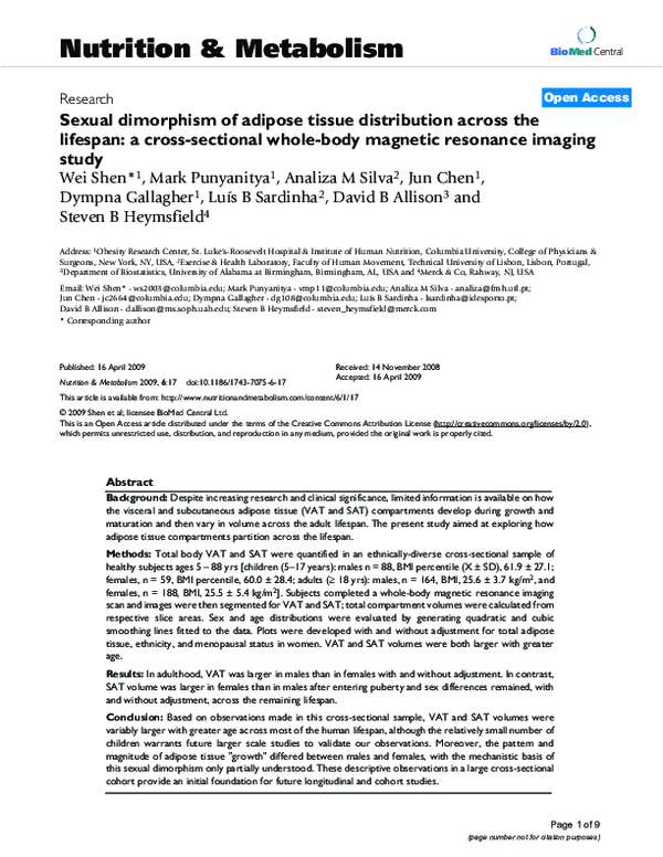 (PDF) Sexual dimorphism of adipose tissue distribution across the ...
