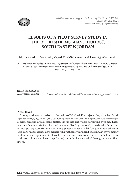 (PDF) Results of a pilot survey study in the region of Mushash Hudruj ...