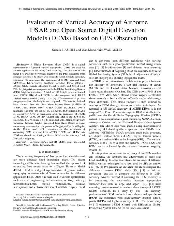 Pdf Evaluation Of Vertical Accuracy Of Airborne Ifsar And Open Source Digital Elevation Models