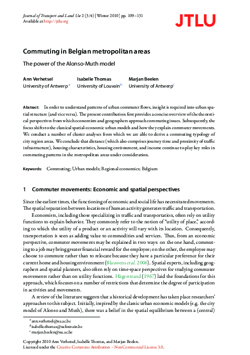 (PDF) Commuting in Belgian metropolitan areas: The power of the Alonso ...