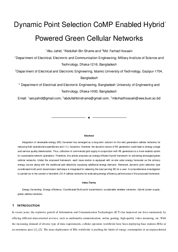(PDF) Dynamic point selection CoMP enabled hybrid powered green cellular networks