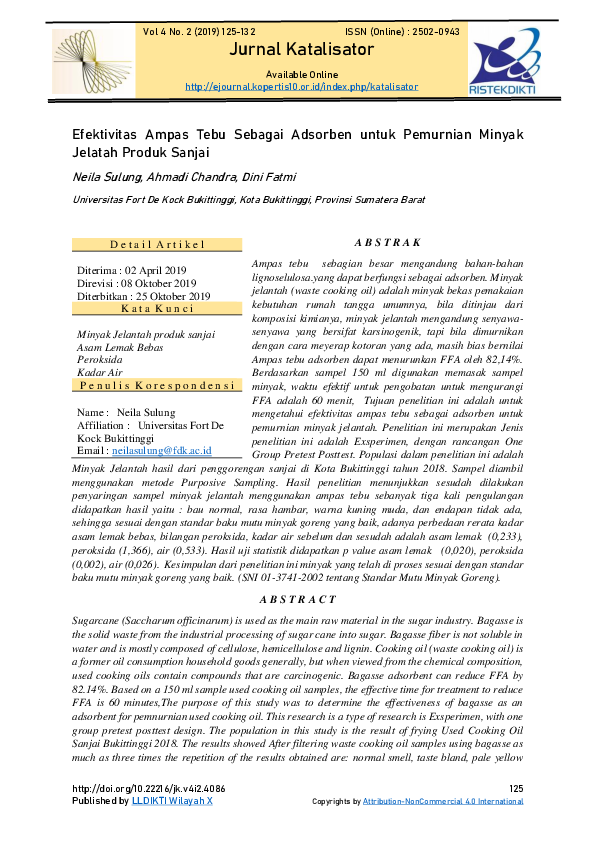 (PDF) Efektivitas Ampas Tebu Sebagai Adsorben untuk Pemurnian Minyak ...